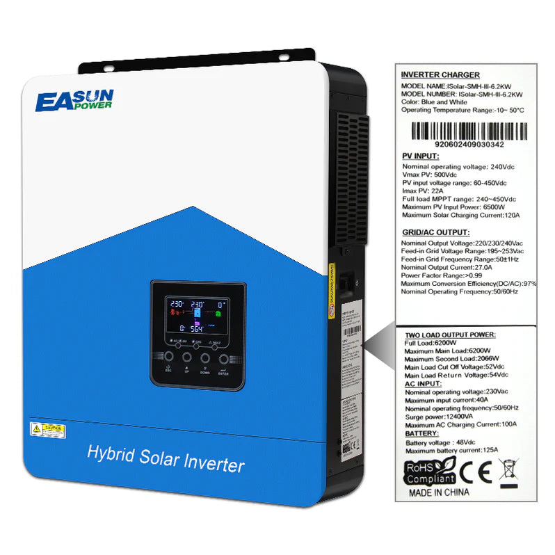 Inverter Solare Ibrido Easun 6.2kW 48V MPPT 120A WiFi – EASUN POWER IT ...